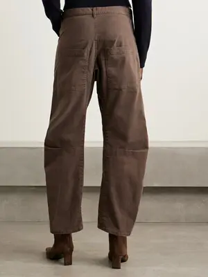 NILI LOTAN Shon Brushed Stretch-cotton Twill Barrel-leg Trousers - Brown