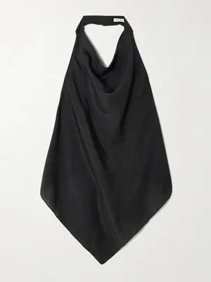 ST. AGNI Textured Silk Halterneck Top - Black