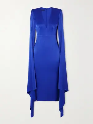 Alex Perry Vander Cape Effect Satin-crepe Midi Dress