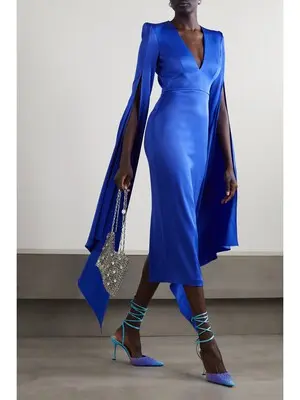 Alex Perry Vander Cape Effect Satin-crepe Midi Dress