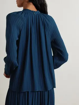 JOSEPH Garcia Pinstriped Crepe Blouse - Blue