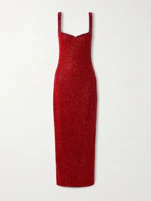 CLIO PEPPIATT Sophia Embellished Stretch-mesh Gown - Red