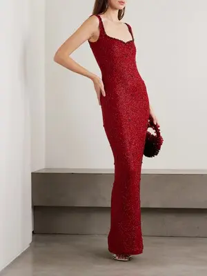 CLIO PEPPIATT Sophia Embellished Stretch-mesh Gown - Red