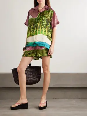 DONDE ESTEBAN La Sierra Printed Silk-satin Shorts - Multi