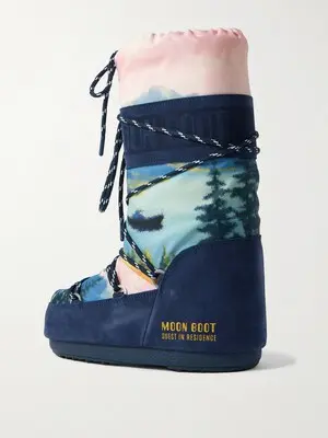 Moon Boot X Guest In Residence Icon Postcard Suede-trimmed Printed Snow Boots - Blue