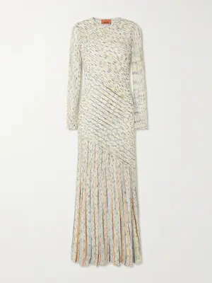 Missoni Draped Striped Sequined Ribbed-knit Maxi Dress