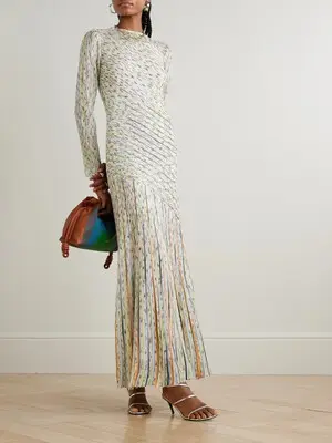 Missoni Draped Striped Sequined Ribbed-knit Maxi Dress