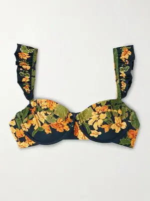 Agua Bendita Kiwi Cordillera Ruffled Floral-print Bikini Top - Multi