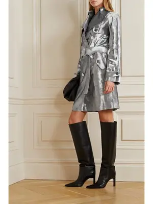 Michael Kors Belted Double-breasted Metallic Calf Hair Trench Coat