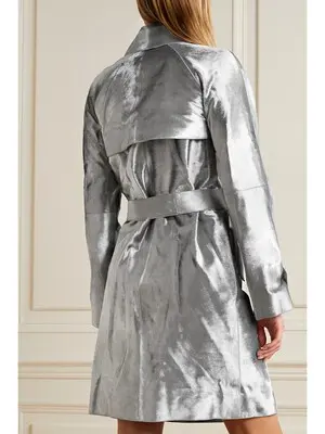 Michael Kors Belted Double-breasted Metallic Calf Hair Trench Coat
