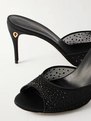 Jennifer Chamandi Guido 85 Crystal-embellished Mesh Mules - Black