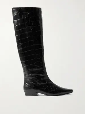 Staud Wally Croc-effect Leather Knee High Boots - Black