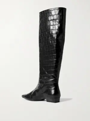 Staud Wally Croc-effect Leather Knee High Boots - Black
