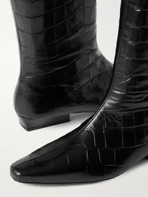 Staud Wally Croc-effect Leather Knee High Boots - Black