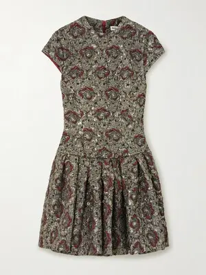 Simkhai Metallic Floral Jacquard Pleated Mini Dress - Multi