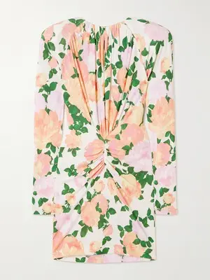 Stella McCartney Gathered Floral-print Jersey Mini Dress - Multi