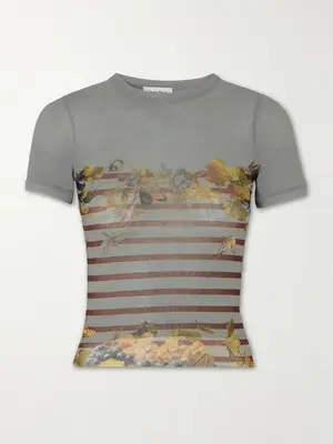 JEAN PAUL GAULTIER Marinière Grape Printed Mesh T-shirt - Gray