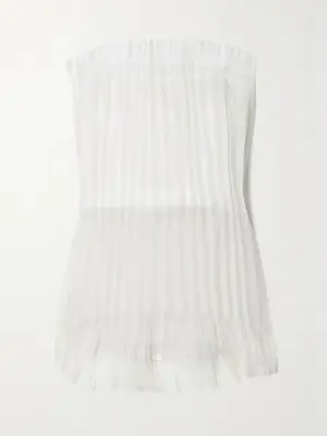 INTERIOR The Briony Strapless Pleated Silk-organza And Mesh Top - Ecru