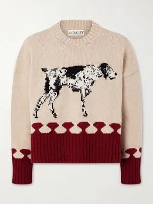 S.S.DALEY Intarsia Dalmatian Motif Wool Sweater