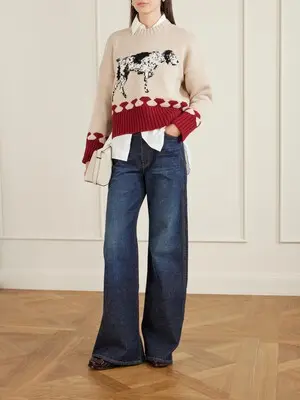 S.S.DALEY Intarsia Dalmatian Motif Wool Sweater