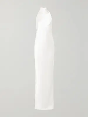 Brandon Maxwell Open-back Silk-charmeuse Halterneck Gown