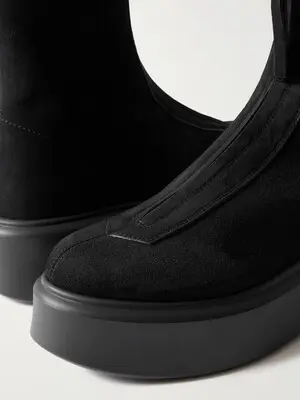THE ROW Zipped Suede Platform Ankle Boots - Black