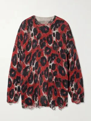 R13 Distressed Leopard Print Cotton Sweater - Multi