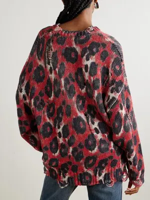R13 Distressed Leopard Print Cotton Sweater - Multi