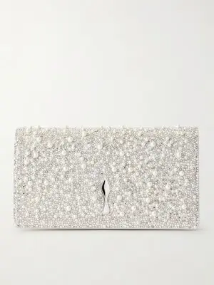 CHRISTIAN LOUBOUTIN Bettina Embellished Metallic Leather Clutch - Silver