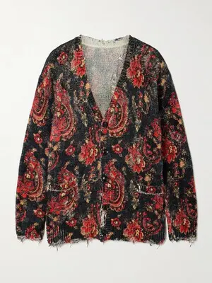 R13 Distressed Printed Cotton Cardigan
