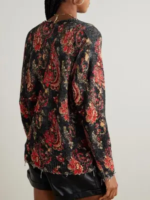 R13 Distressed Printed Cotton Cardigan