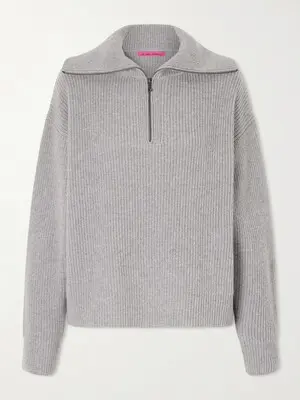THE ELDER STATESMAN Runyon Ribbed Cashmere Half-zip Sweater