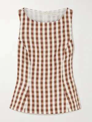 Faithfull The Brand Gingham Linen Peplum Top - Brown