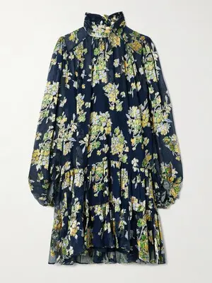 Rixo Anaya Pussy-bow Devoré-velvet Chiffon Mini Dress - Blue