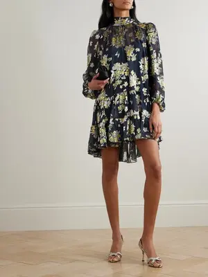 Rixo Anaya Pussy-bow Devoré-velvet Chiffon Mini Dress - Blue