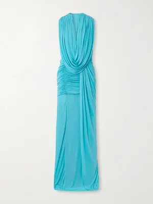 Christopher Esber Ripple Draped Ruched Mesh Gown - Blue