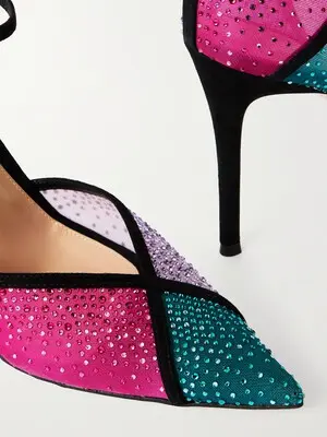 GIANVITO ROSSI Crystal-embellished Mesh And Suede Pumps - Multi