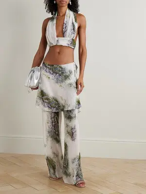 Christopher Esber Absence Cropped Printed Silk-chiffon Halterneck Top