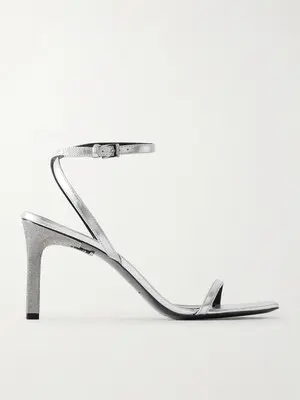 Tory Burch Embellished Metallic Leather Stiletto Sandals - Silver