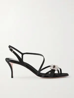 ROGER VIVIER Efflorescence 65 Crystal-embellished Satin Sandals - Black