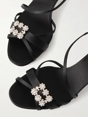 ROGER VIVIER Efflorescence 65 Crystal-embellished Satin Sandals - Black
