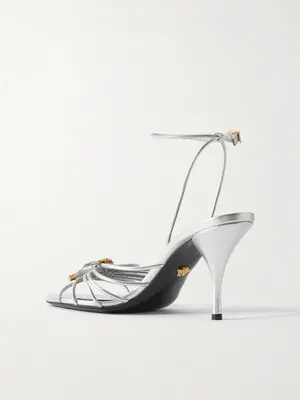 Versace Embellished Metallic Leather Stiletto Sandals