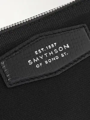 Smythson Norton Canvas Pouch With Leather Trim - Black