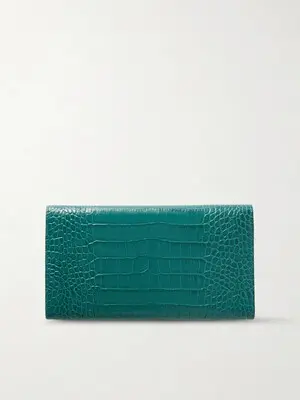 Smythson Marshall Croc-effect Leather Travel Wallet - Blue
