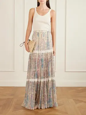 Etro Tiered Lace-trimmed Paisley-print Silk Maxi Skirt - Multi