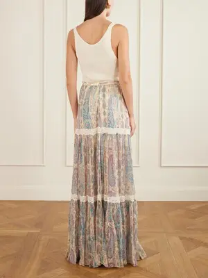 Etro Tiered Lace-trimmed Paisley-print Silk Maxi Skirt - Multi