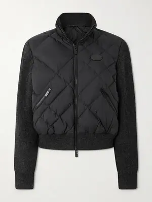 Burberry Ribbed Wool-blend Paneled Padded Shell Down Jacket - Black