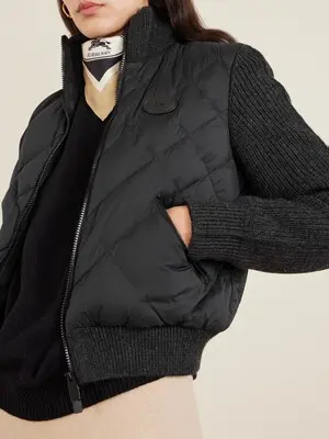 Burberry Ribbed Wool-blend Paneled Padded Shell Down Jacket - Black