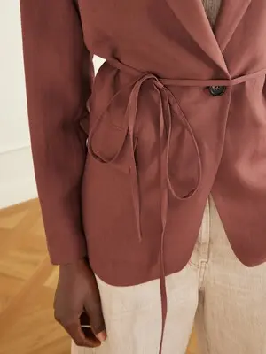 Brunello Cucinelli Embellished Belted Twill Wrap Jacket