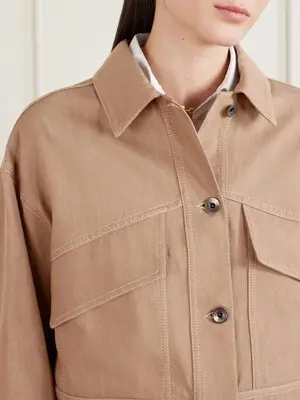 Brunello Cucinelli Cropped Cotton-twill Jacket With Contrast Topstitching